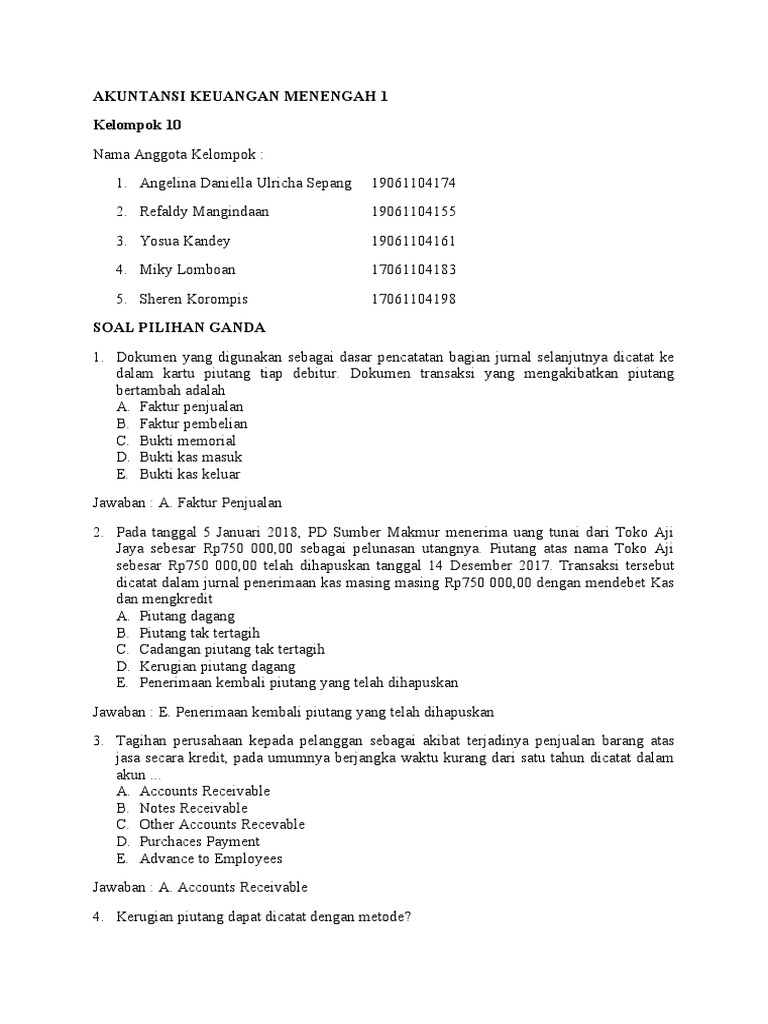 AKM1 Tugas Kelompok 10 Soal Pilihan Ganda Dan Essay | PDF | Bisnis ...