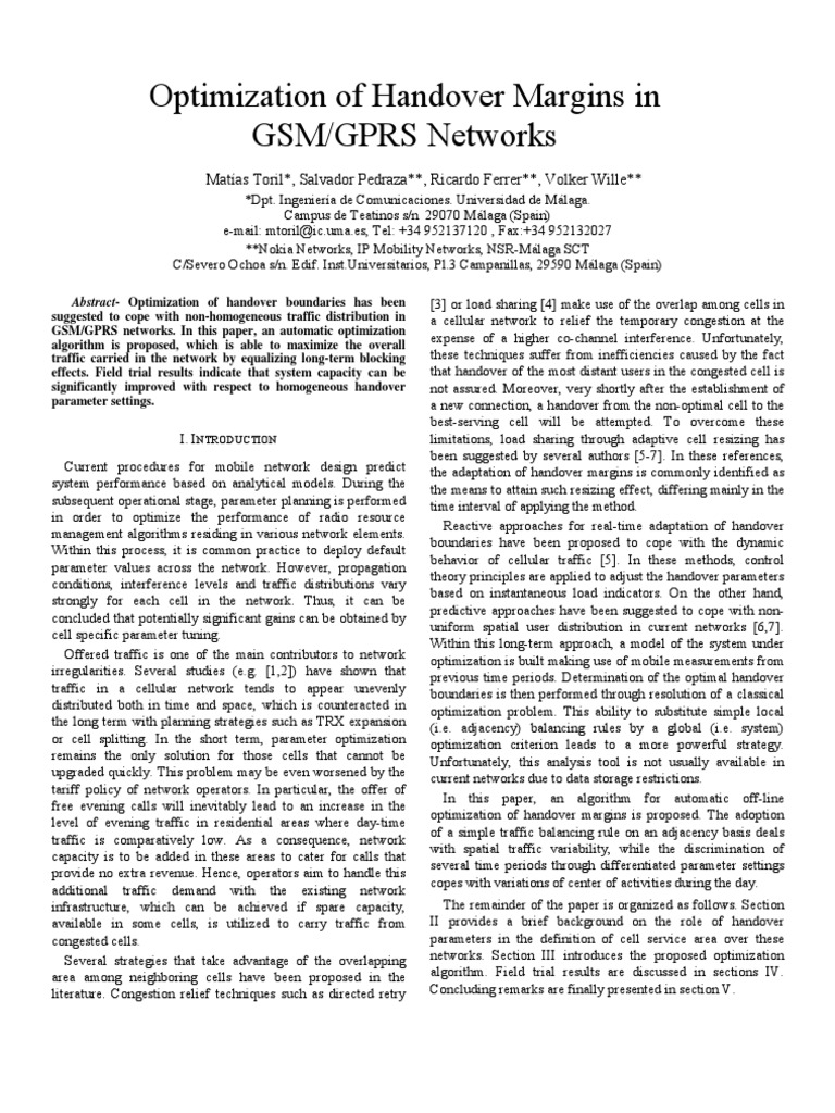 Optimization of Handover Margins in GSM/GPRS Networks | PDF