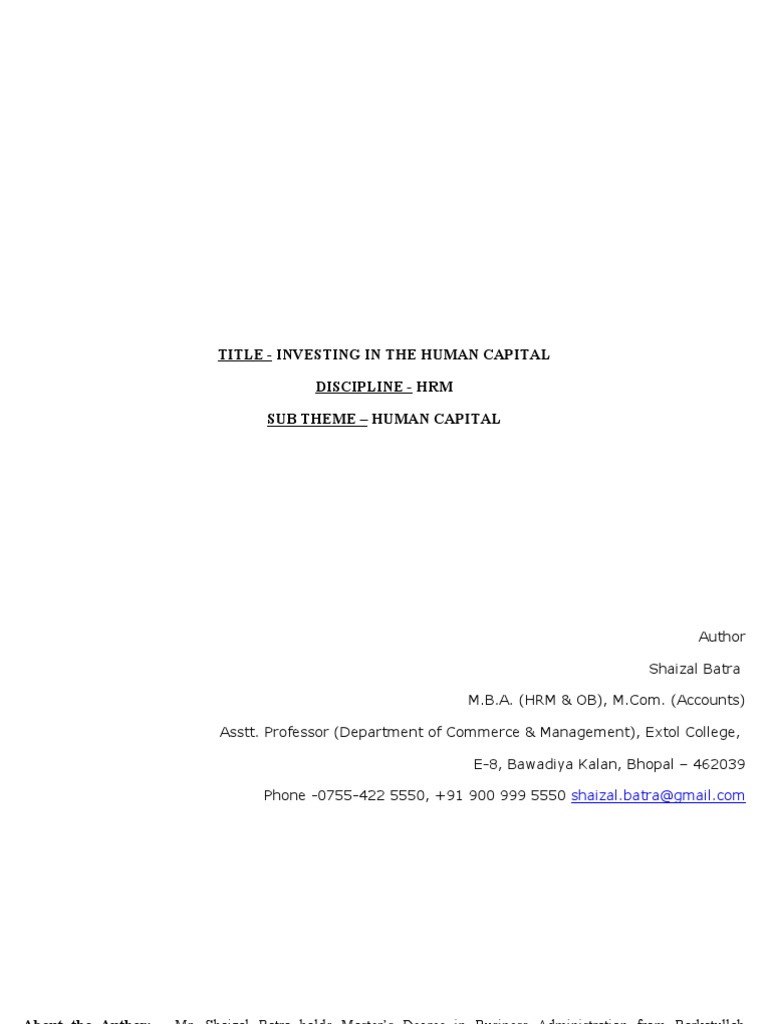 Investing Into Human Capital | PDF | Human Capital | Human Resource ...