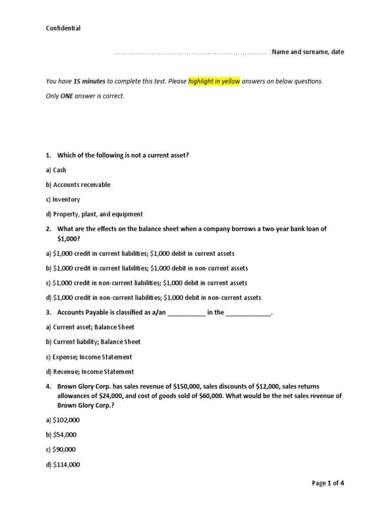 Accounting Test - Level1 - English | PDF | Debits And Credits | Balance ...