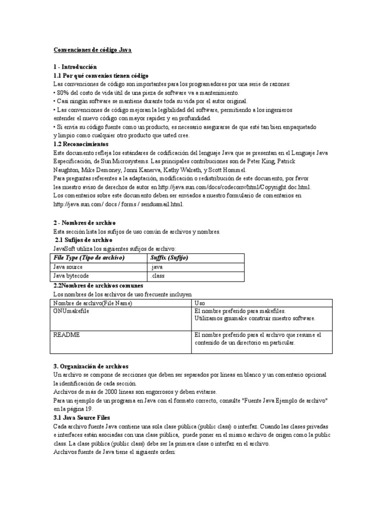 Programacion Code Convention | PDF | Java (lenguaje de programación) | Programación de computadoras