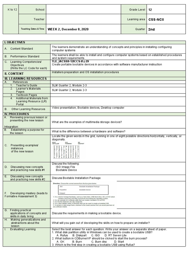 Cot - Dlp-Css-Ncii Q2-W2 | PDF | Usb Flash Drive | Installation ... Cot - Dlp-Css-Ncii Q2-W2 | PDF | Usb Flash Drive | Installation ...