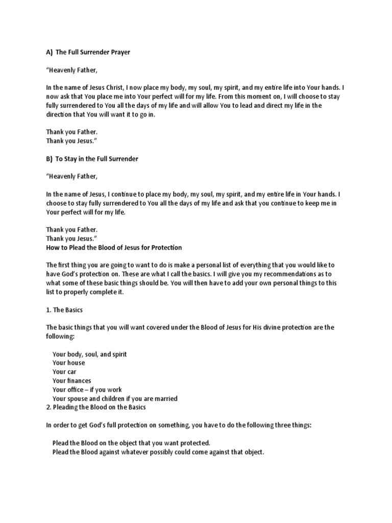 Full Surrender Prayer for Protection | PDF | God The Father ...