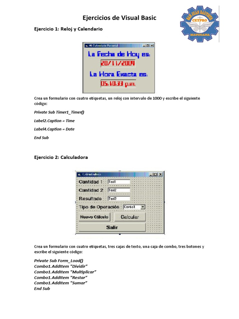 Ejercicios de Visual Basic | PDF | Programación de computadoras | Ingeniería de software