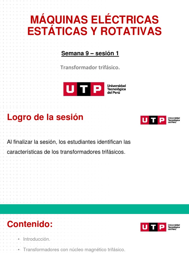 Máquinas Eléctricas Estáticas Y Rotativas: Semana 9 - Sesión 1 | PDF | Transformador | Corriente ...