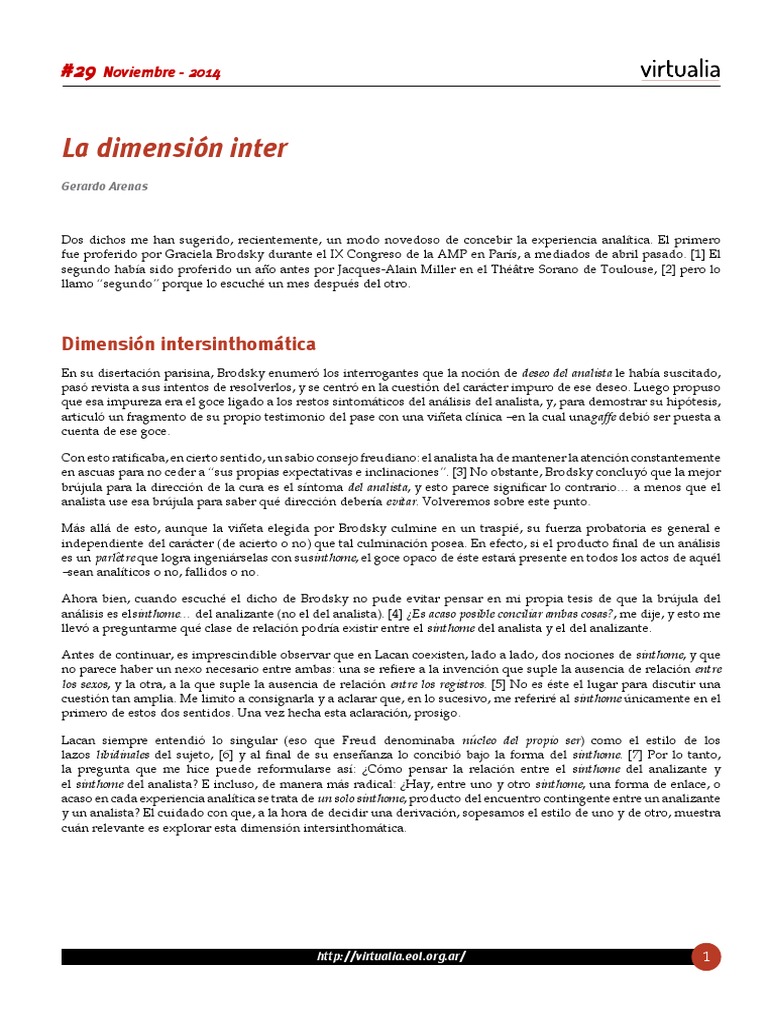 Gerardo Arenas - Virtualia 2014 - Dimension Inter | PDF | Jacques Lacan ...