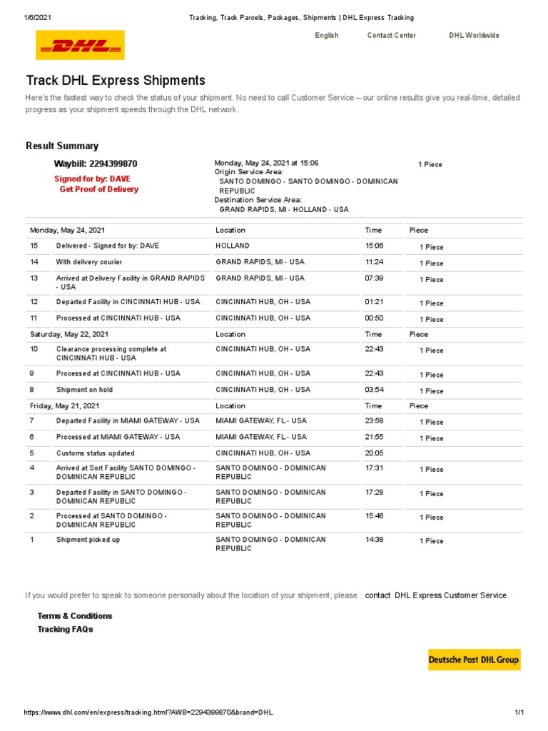 Track DHL Express Shipments: Result Summary | PDF | Courier | Trade