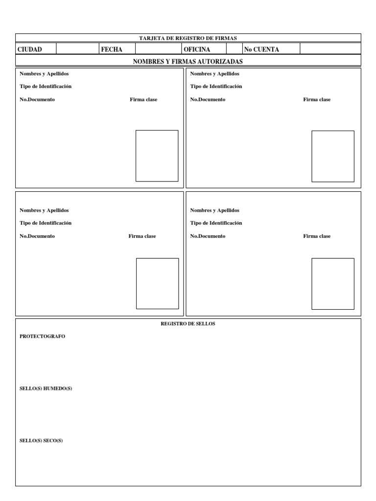 Tarjeta de Registro de Firmas Autorizadas | PDF