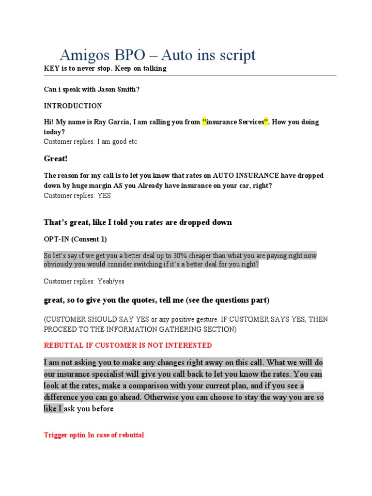 AUTO INSURANCE SCRIPT-updated July-21 | PDF