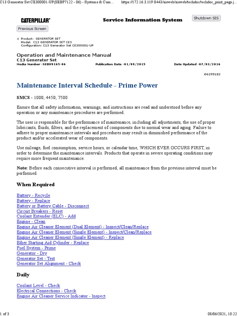 Maintenance Interval Schedule - Prime Power: When Required | PDF ...