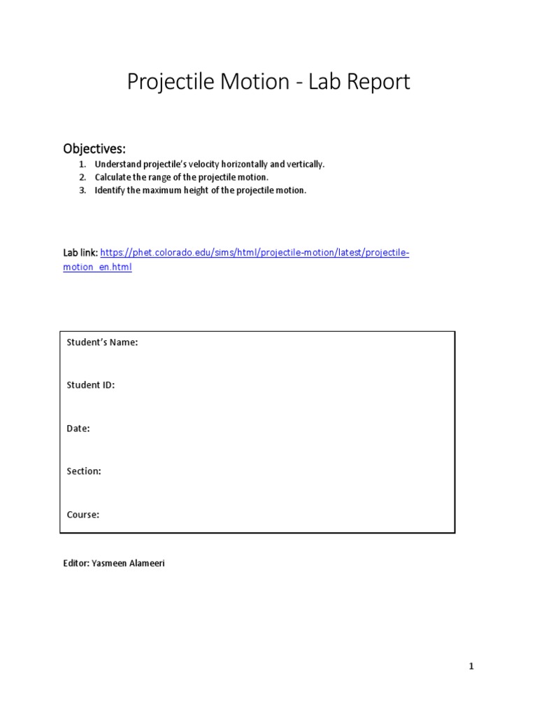 Projectile Motion Lab Report | PDF | Projectiles | Gravity