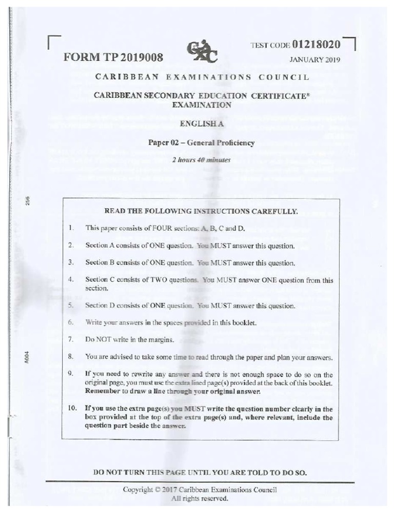 Qdoc - Tips Csec English A January 2019 p2 | PDF