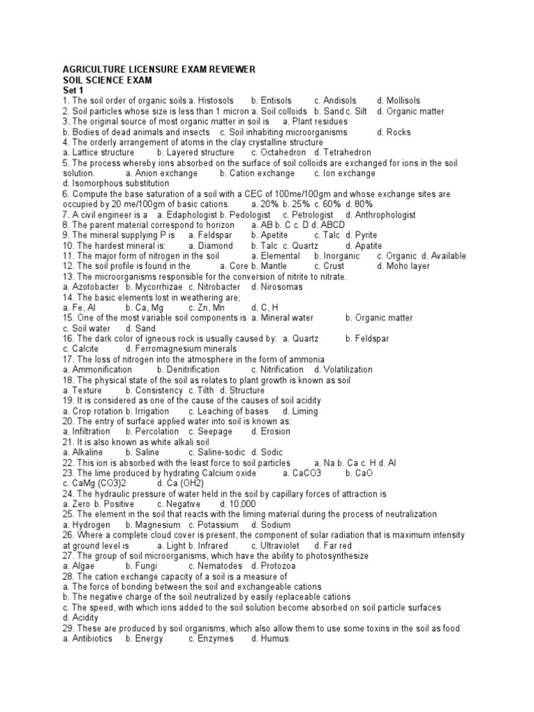 Agriculture Licensure Exam Reviewer Soil Science Exam Set 1 | PDF ...