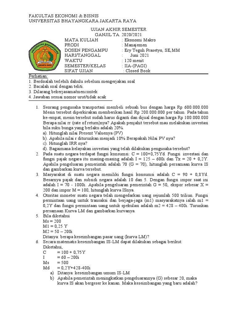 Soal UAS Makro | PDF