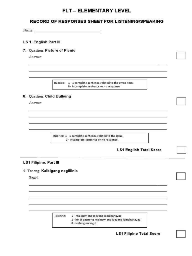 EL8 RRS For ListeningSpeaking | PDF