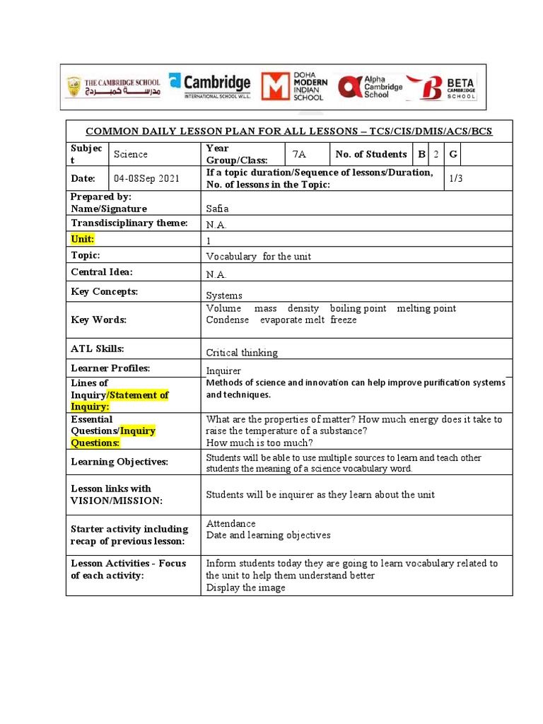 Properties of Matter Lesson Plans | PDF | Lesson Plan | Learning