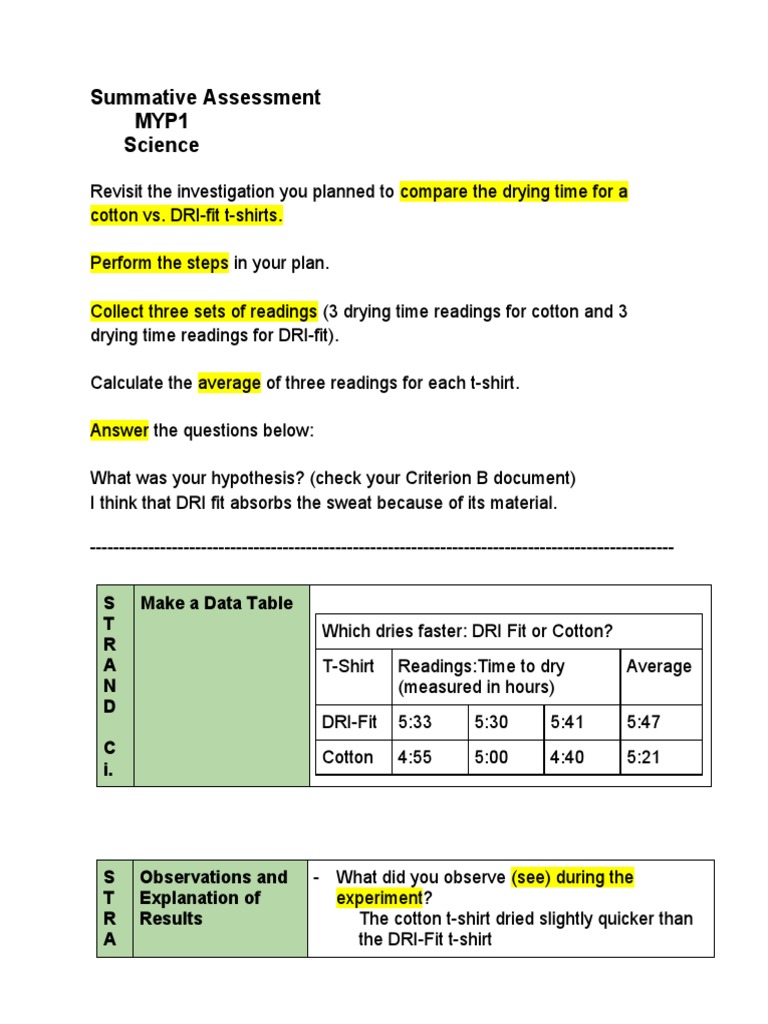 MYP 1 - Cri. C Summative - Science | PDF | Scientific Method | Validity ...