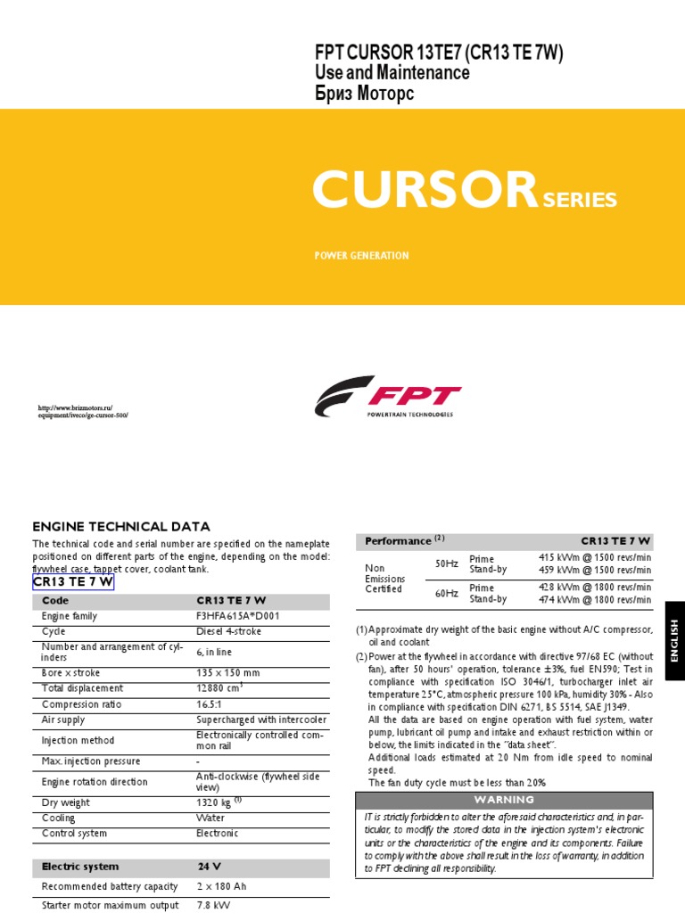 FPT Cursor 13TE7 Engine Manual | PDF | Turbocharger | Lubricant