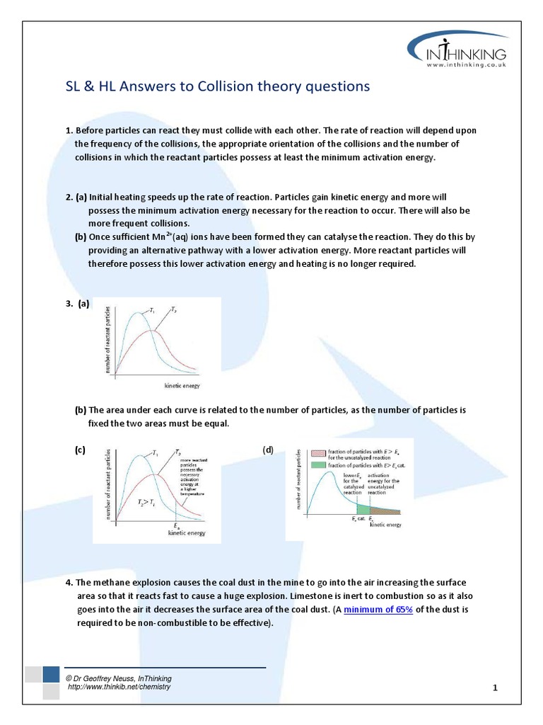 SL & HL Answers To Collision Theory Questions: Minimum of 65% | PDF