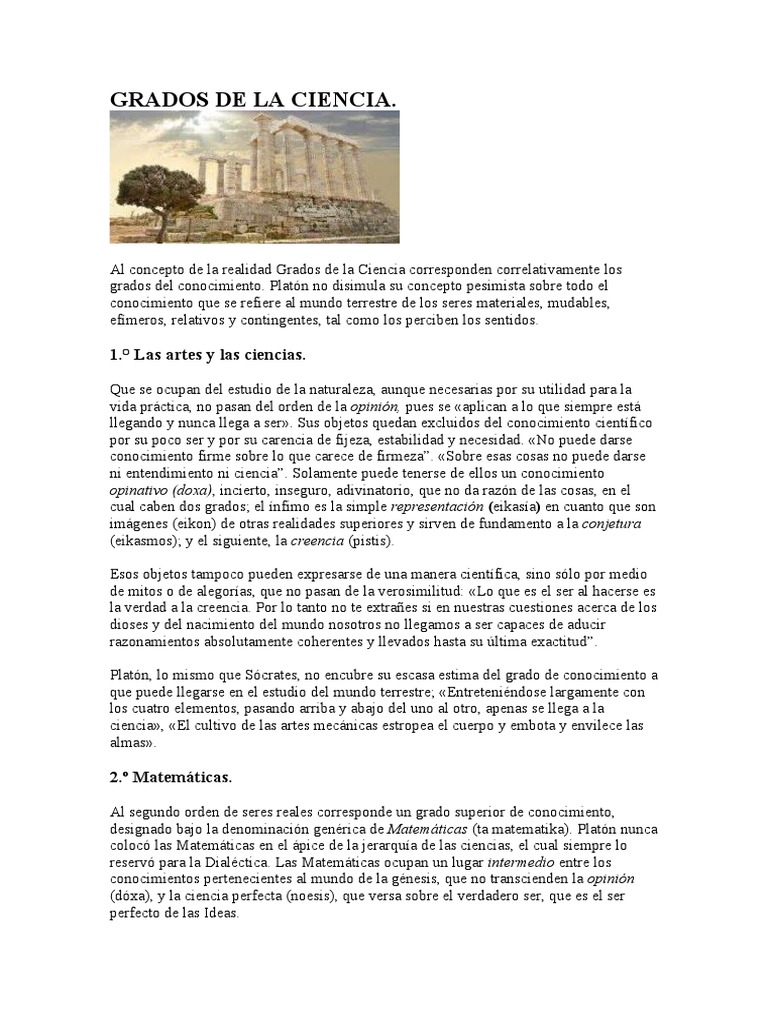 Grados de Conocimiento en Platón | PDF | Platón | Dialéctico