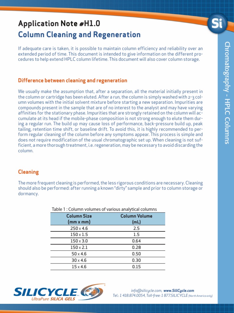 Appn H Column Cleaning Regeneration | PDF | Chromatography | High ...