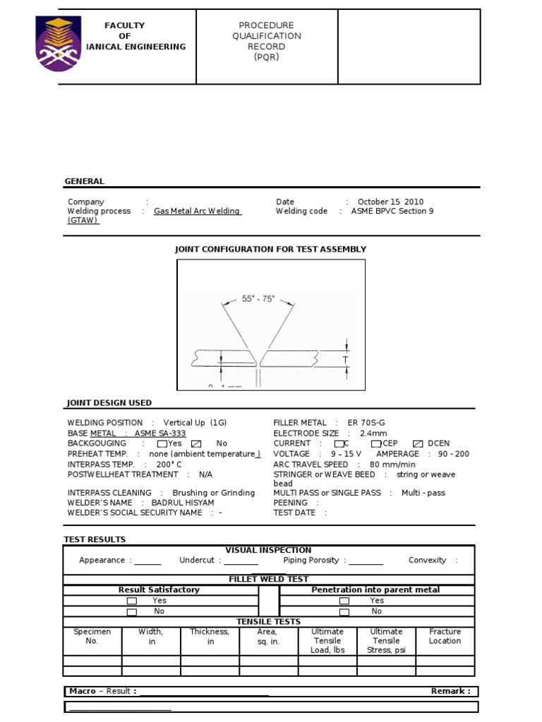 PQR Form | PDF | Welding | Construction