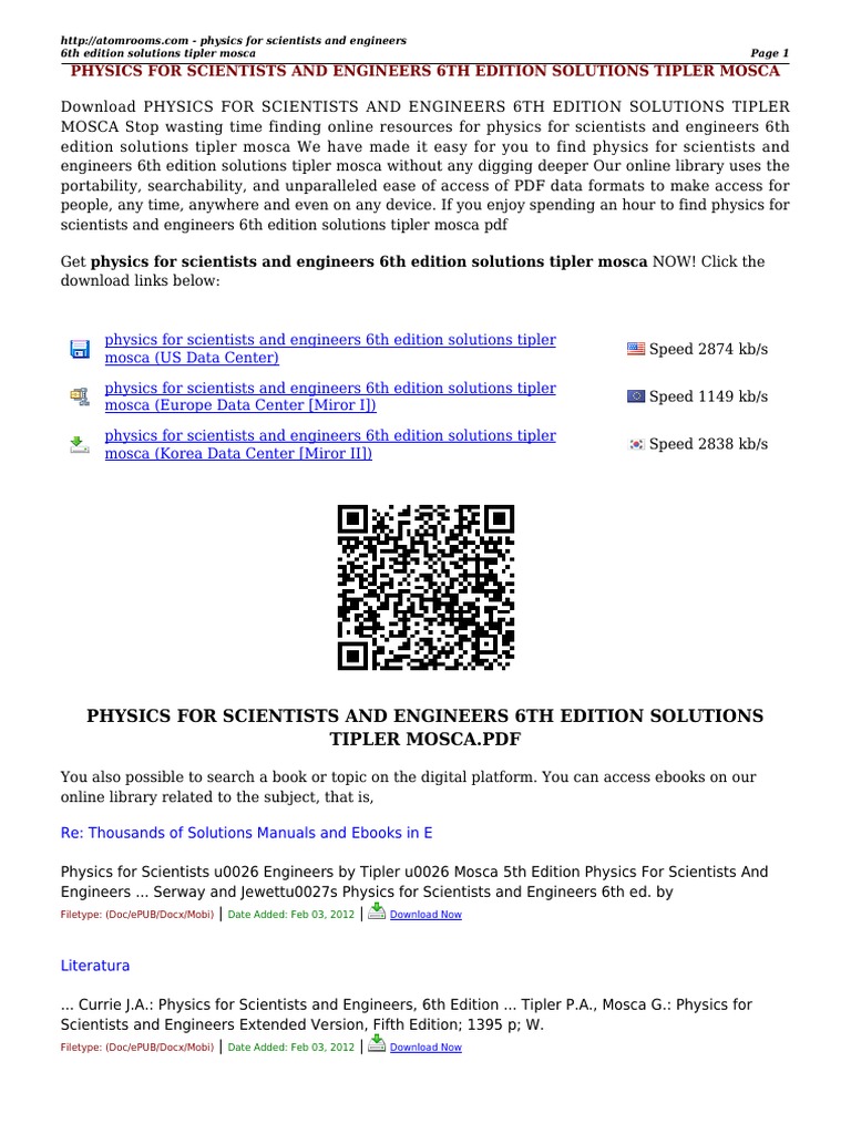 Physics For Scientists and Engineers 6th Edition Solutions Tipler Mosca PDF Free | PDF | Computing
