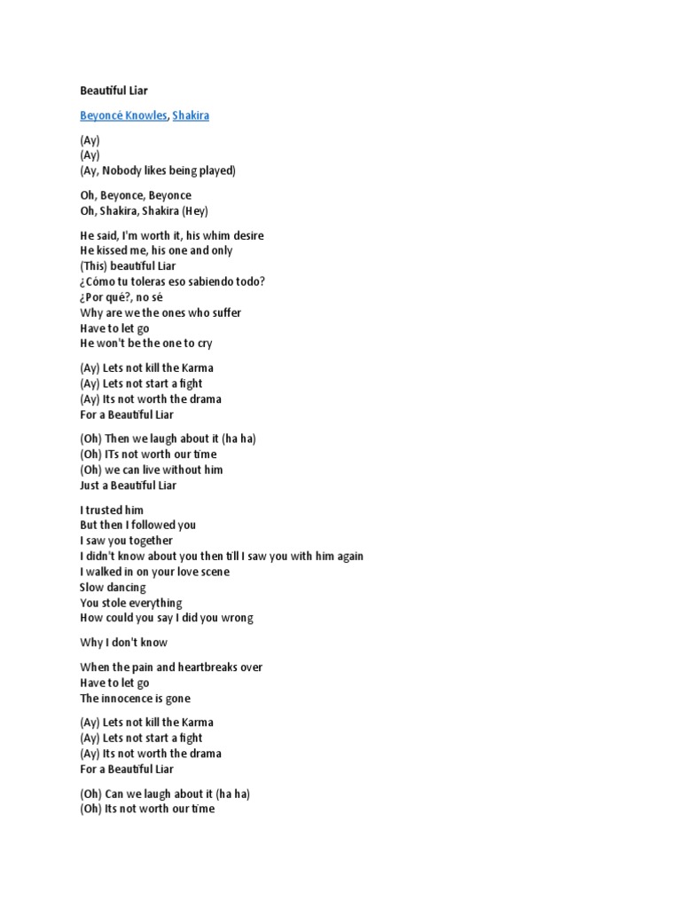 Beyoncé Knowles Shakira: Beautiful Liar | PDF