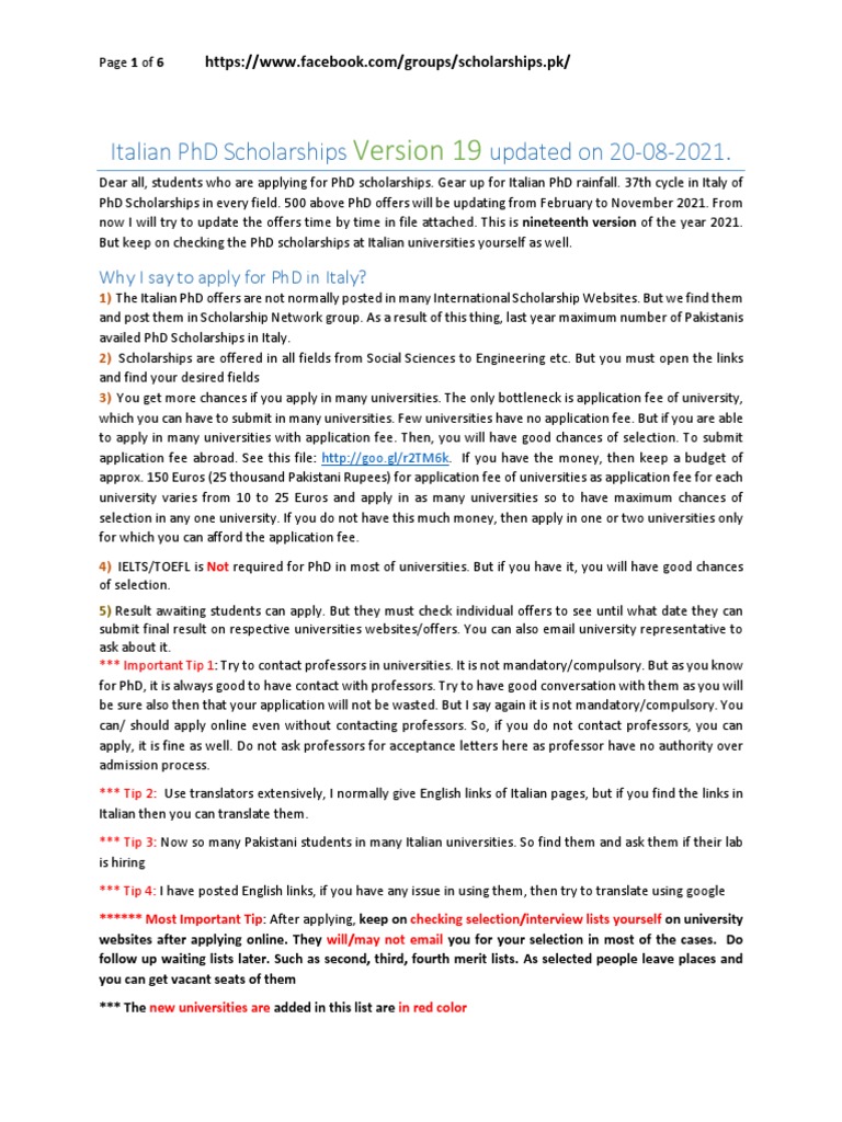 Italian PHD 2021 Version 19 | PDF | University | Academia
