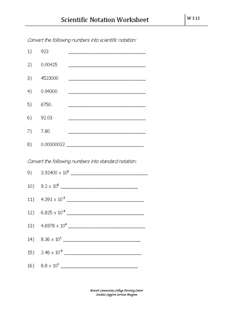 Scientific Notation Practice Worksheet | PDF
