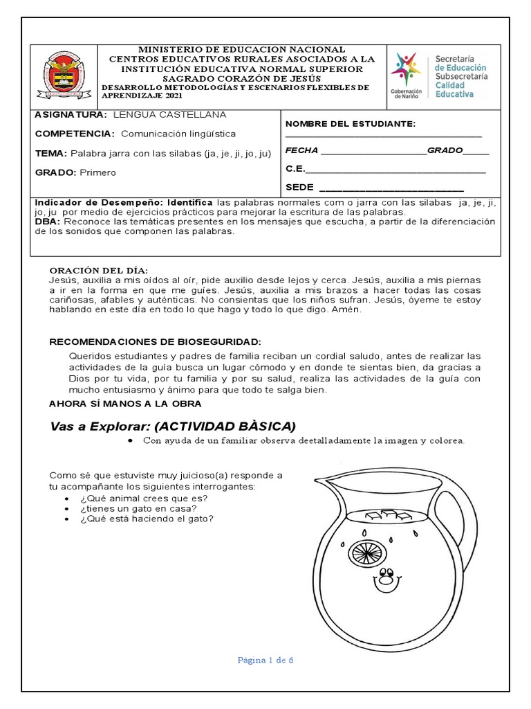 Palabra Jarra (Silabas Ja, Je, Ji, Jo, Ju) | PDF