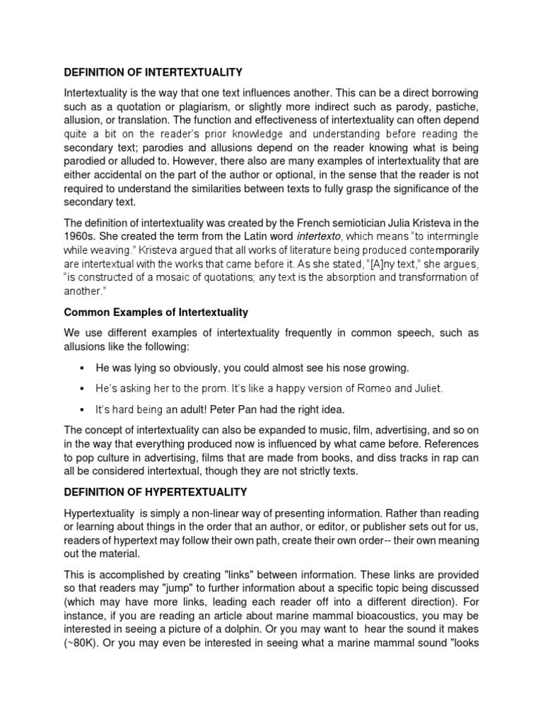INTERTEXTUALITY and HYPERTEXTUALITY | PDF | Intertextuality | Hypertext