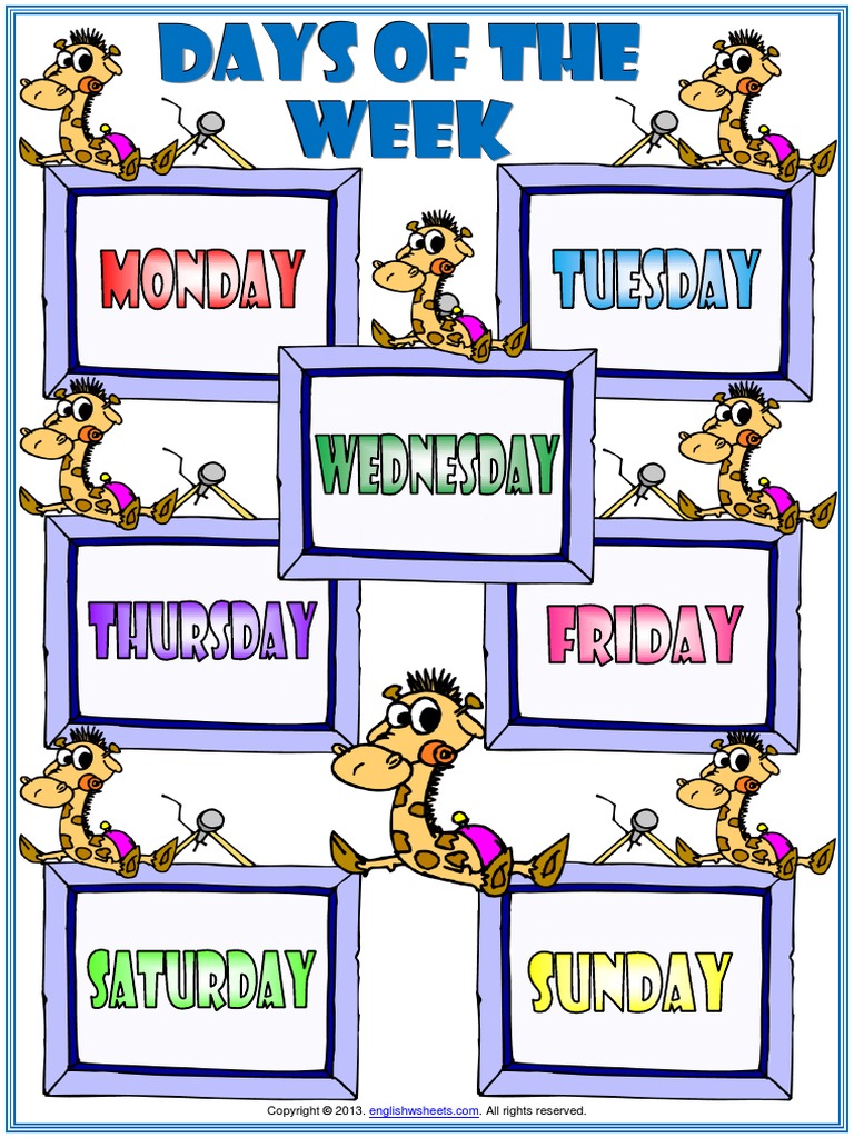 Days of The Week Vocabulary Esl Picture Dictionary Worksheet For Kids ...