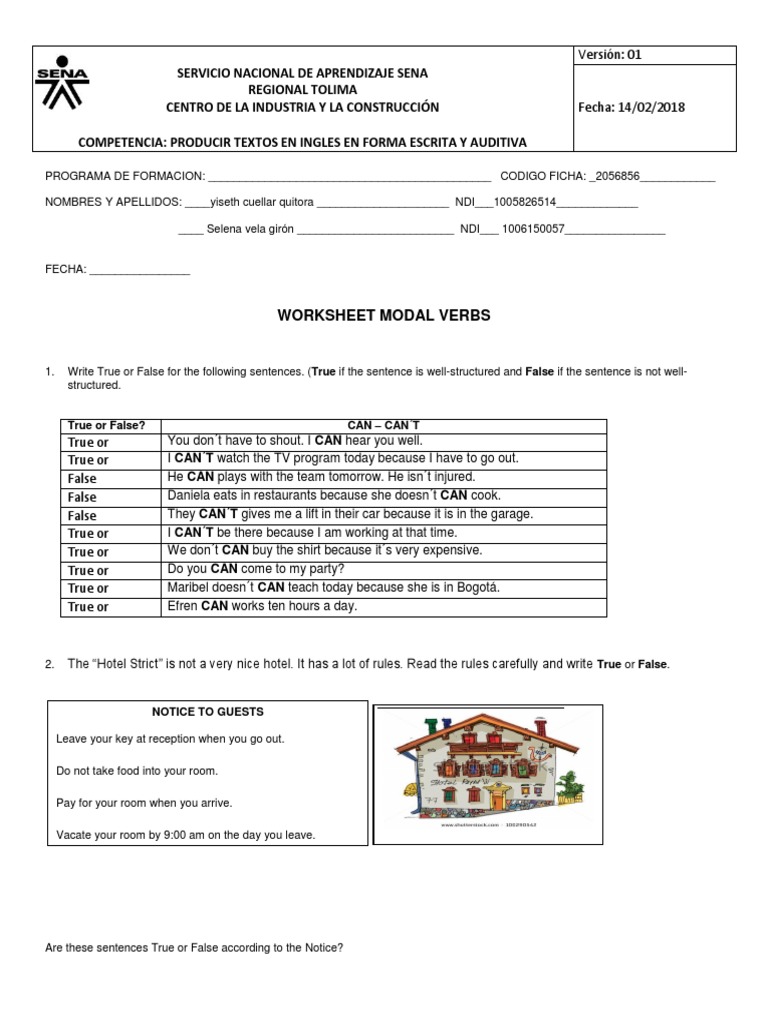Worksheet Modals Verbs | PDF