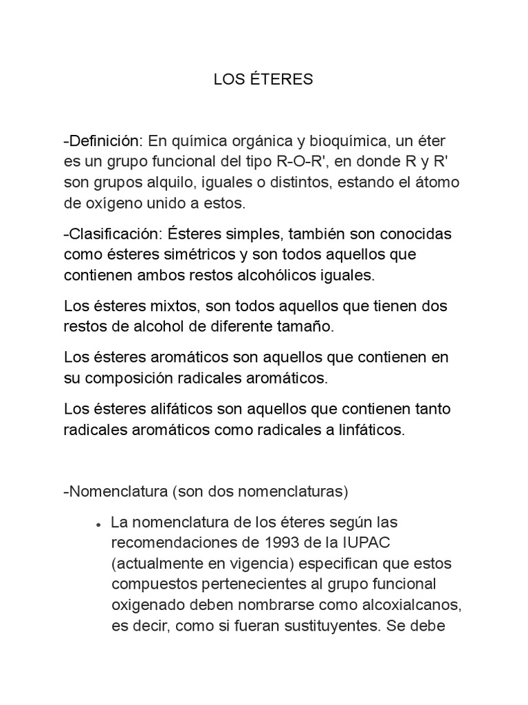 Éteres: Definición, Nomenclatura y Usos | PDF | Éter | Química
