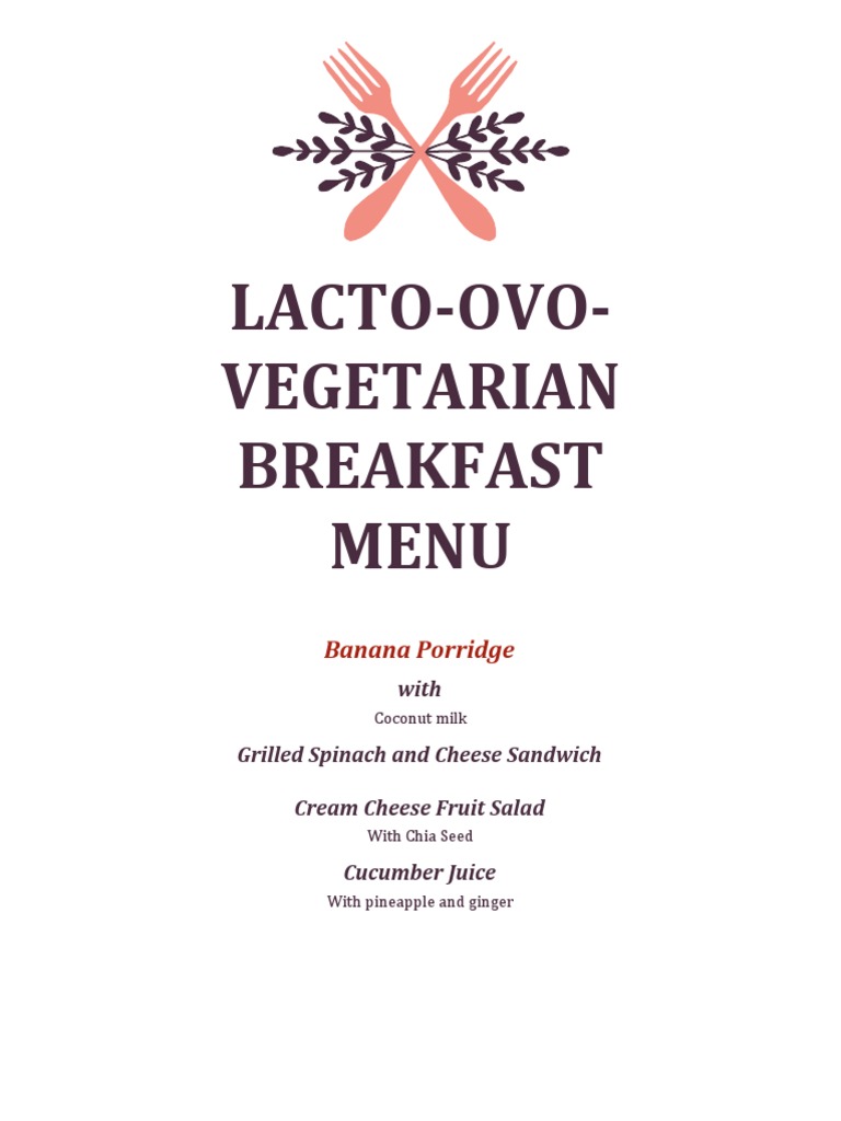 Lacto-Ovo Vegetarian Breakfast Menu | PDF