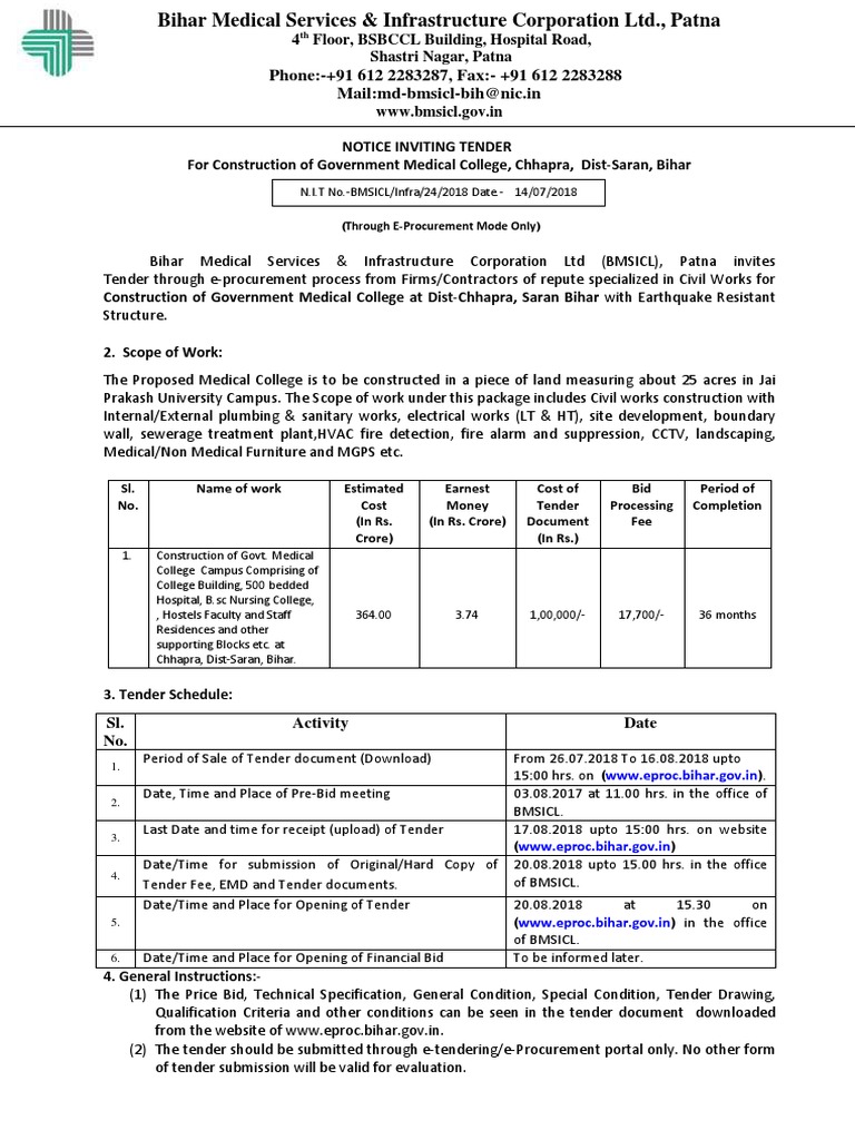 Phone:-+91 612 2283287, Fax:-+91 612 2283288 Mail:md-Bmsicl-Bih@nic ...