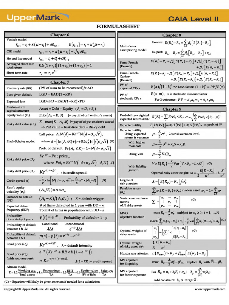 L2-Formula Sheet | PDF | Free Cash Flow | Financial Economics