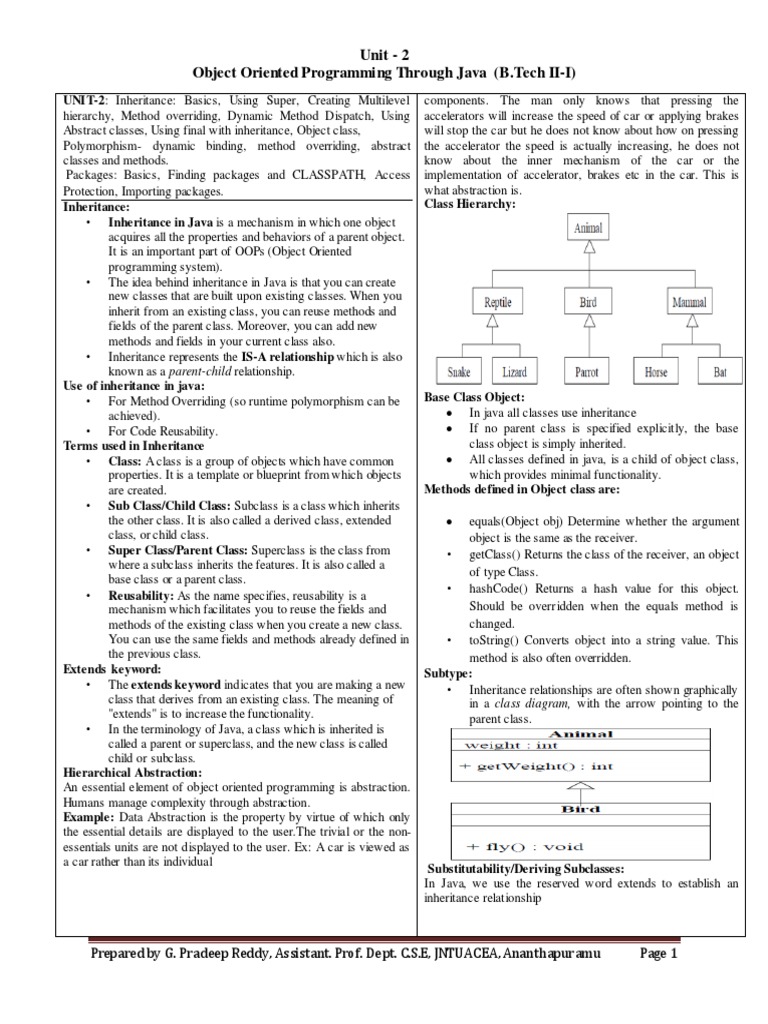 Unit - 2 Object Oriented Programming Through Java (B.Tech II-I) | PDF | Inheritance (Object ...