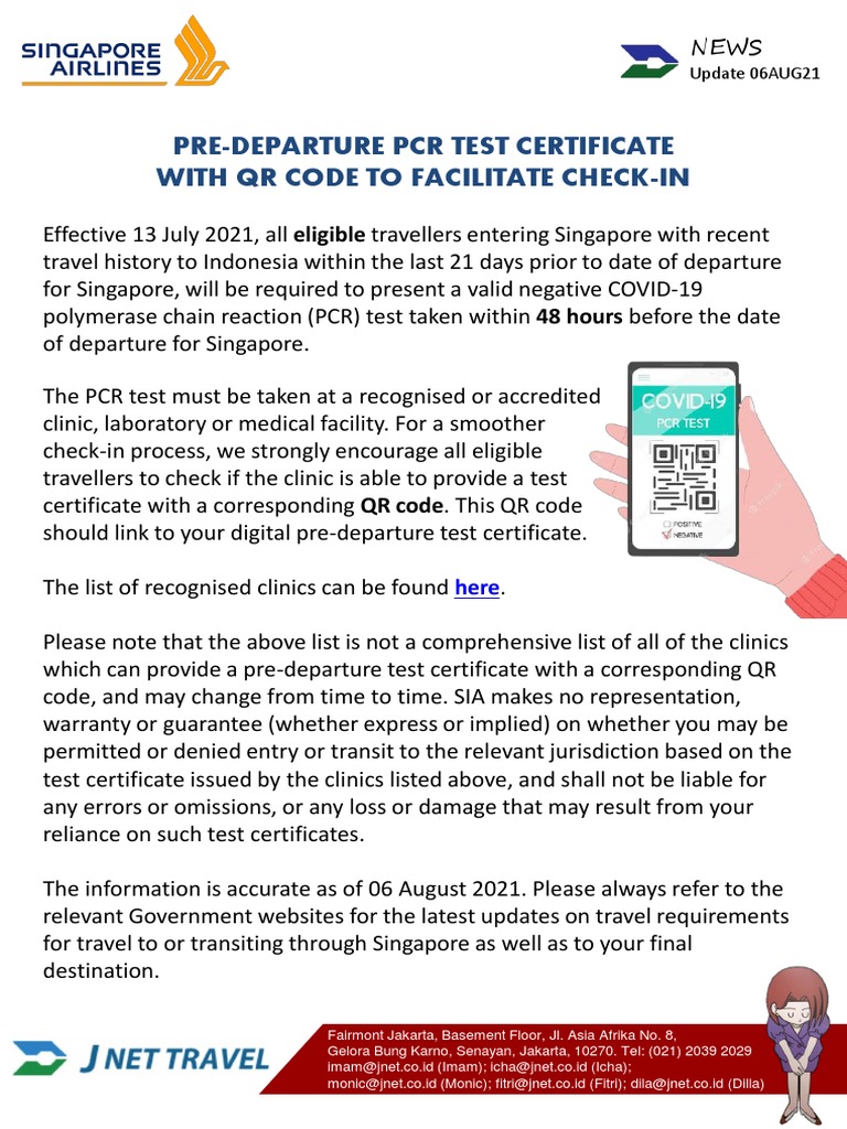 Pre-Departure PCR Test Certificate With QR Code To Facilitate Check-In ...