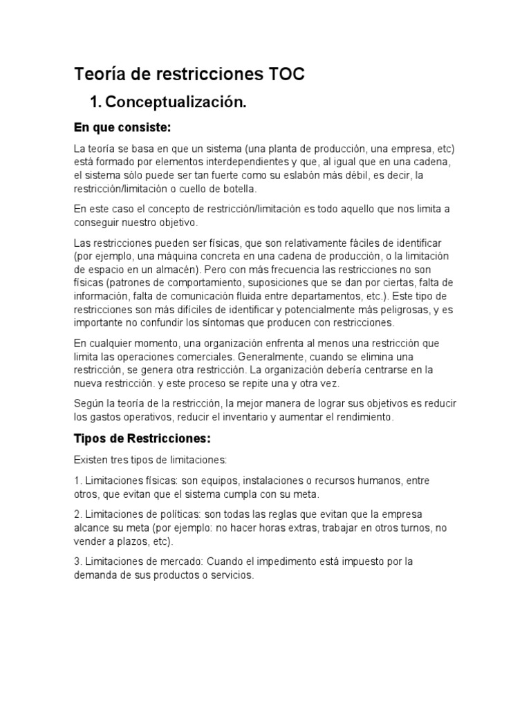 Teoría de Restricciones TOC | PDF | Información | Teoría