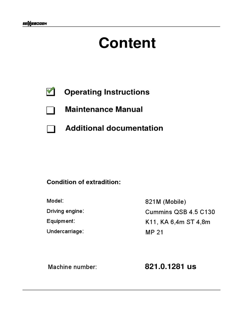 Content: Operating Instructions Maintenance Manual Additional ...