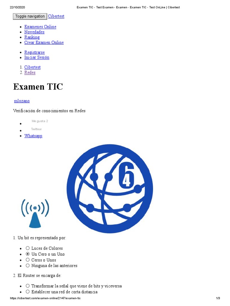 Examen TIC | PDF | Red de computadoras | Bluetooth