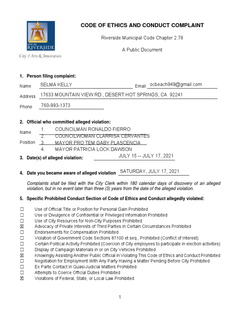 Gaetz/Greene Rally Complaint Against Riverside City Council Members ...