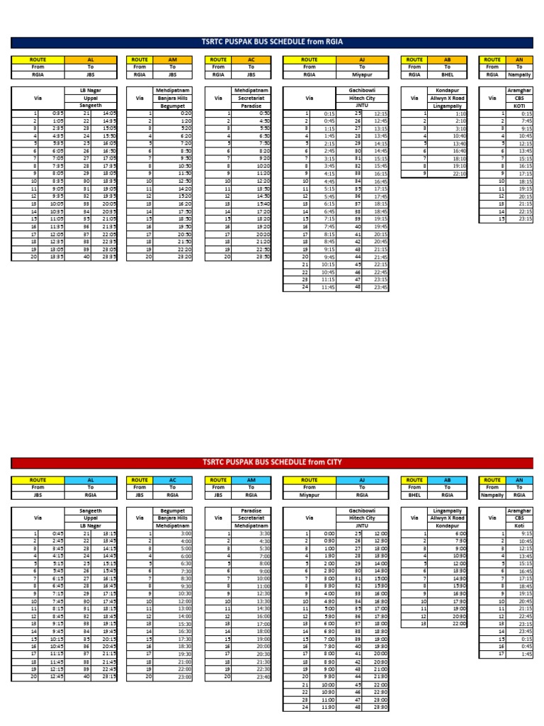 TSRTC Puspak Bus Schedule From Rgia | PDF