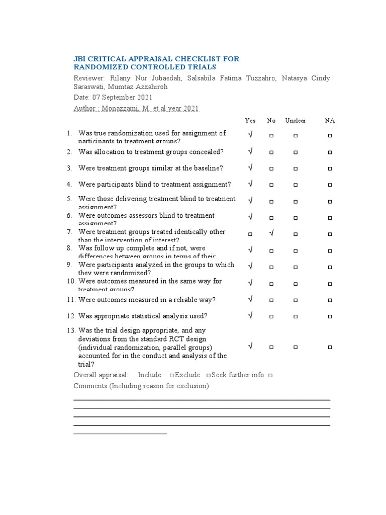 Jbi Critical Appraisal Checklist For Randomized Controlled Trials | PDF ...