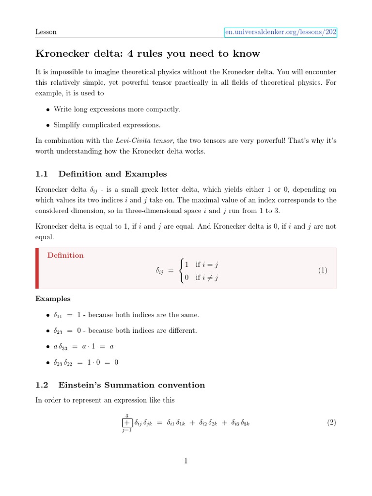 Kronecker Delta 4 Rules You Need To Know 1 1 Definition And Examples