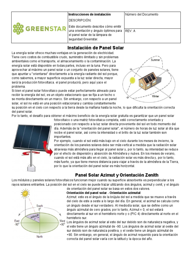 Guía de Orientación Solar Greenstar | PDF | Panel solar | Azimut