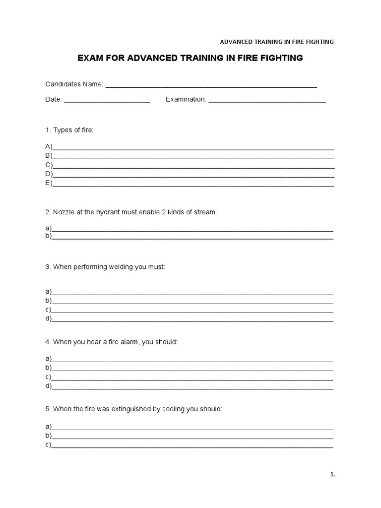 Adv Fire Fighting (Exam) 1 | PDF | Fires | Firefighting