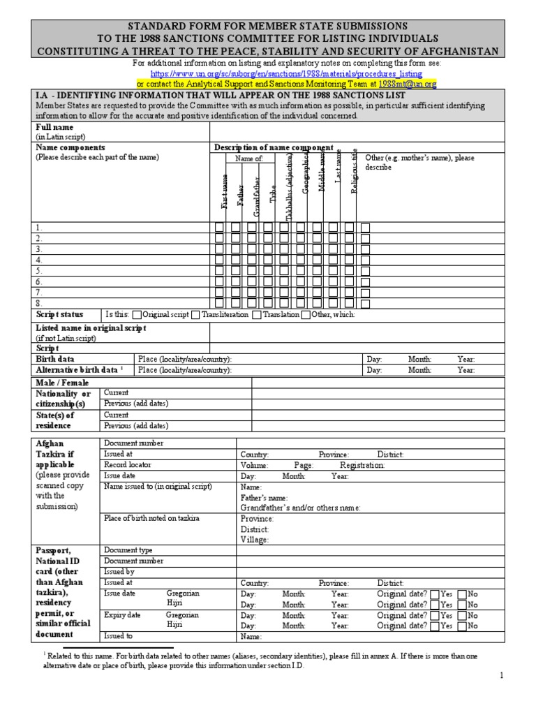 Standard Form For Listing Individual 2255 Update | PDF | Identity ...